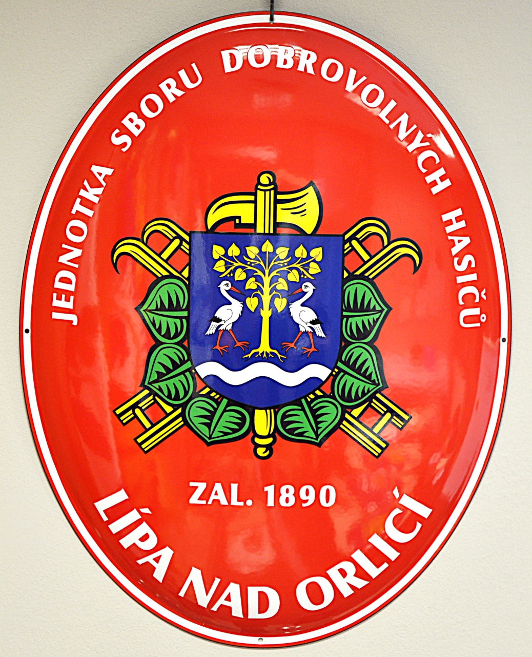 Smaltovaný hasičský ovál se znakem a názvem sboru | Alerion